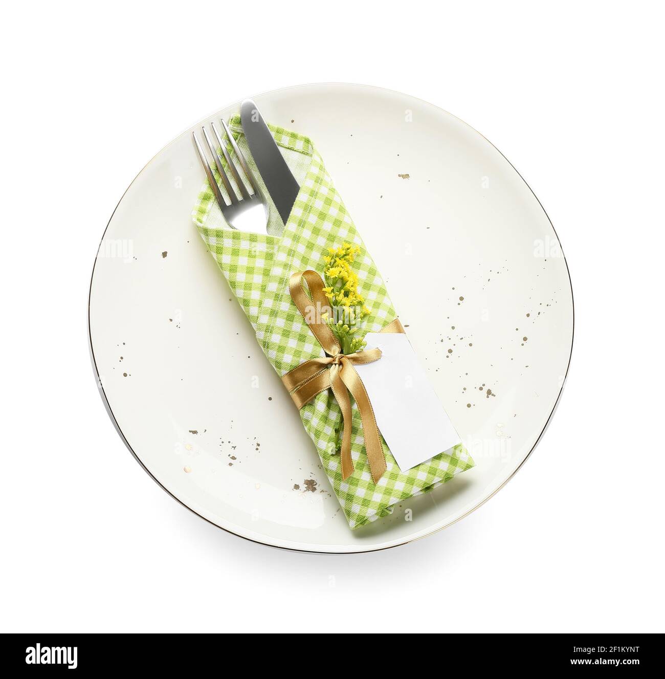 Beautiful table setting on white background Stock Photo - Alamy