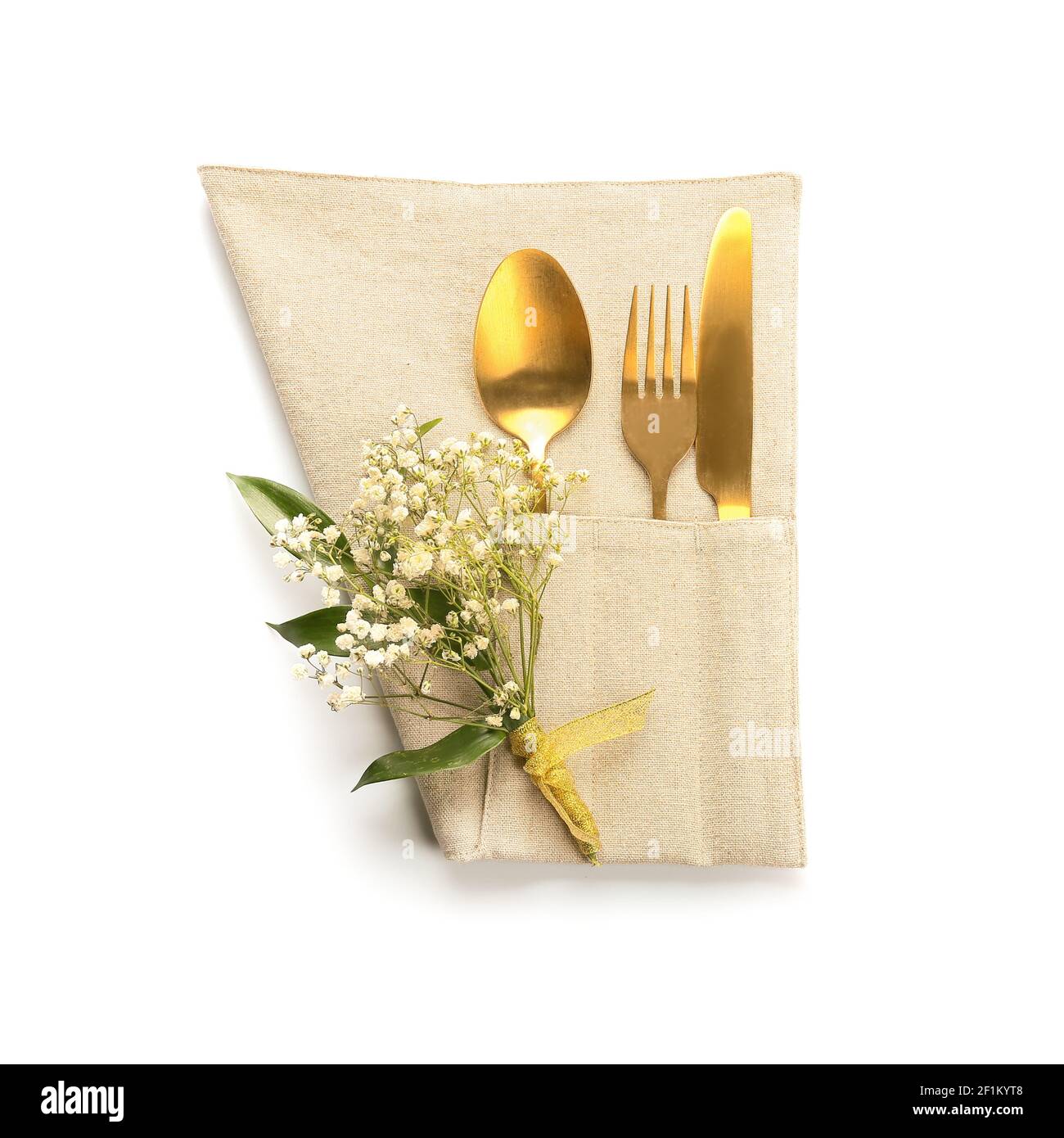 Beautiful table setting on white background Stock Photo - Alamy