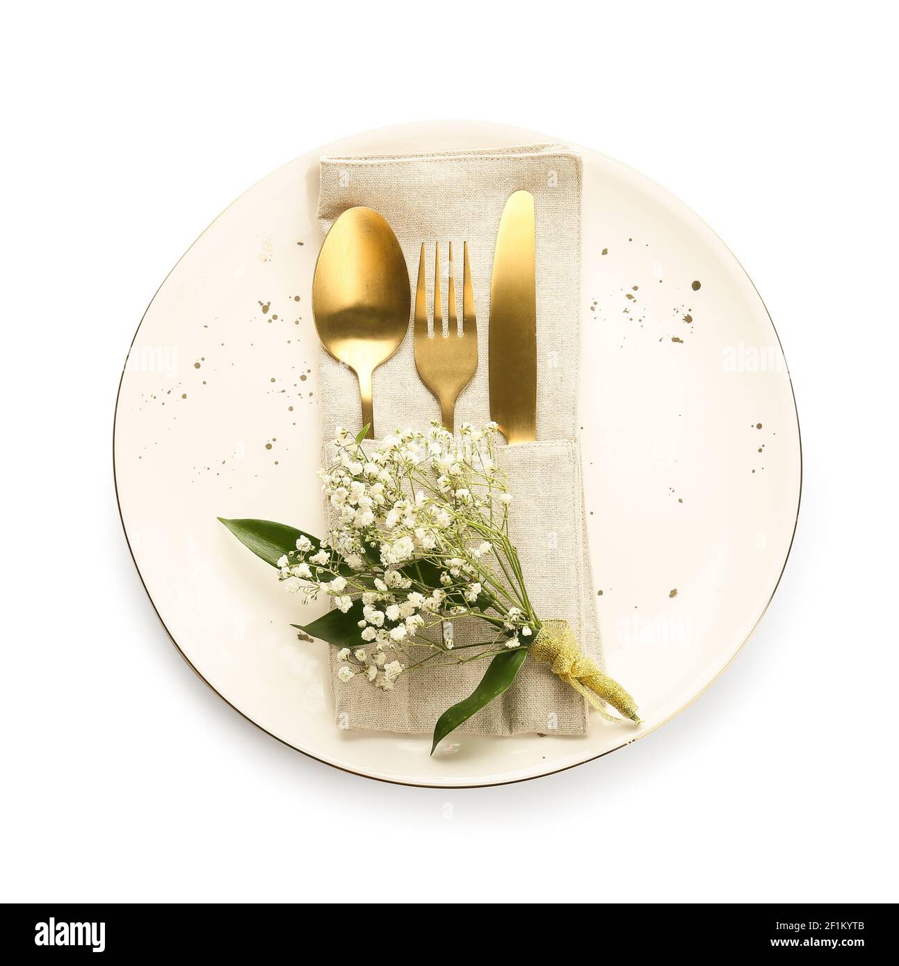 Beautiful table setting on white background Stock Photo - Alamy