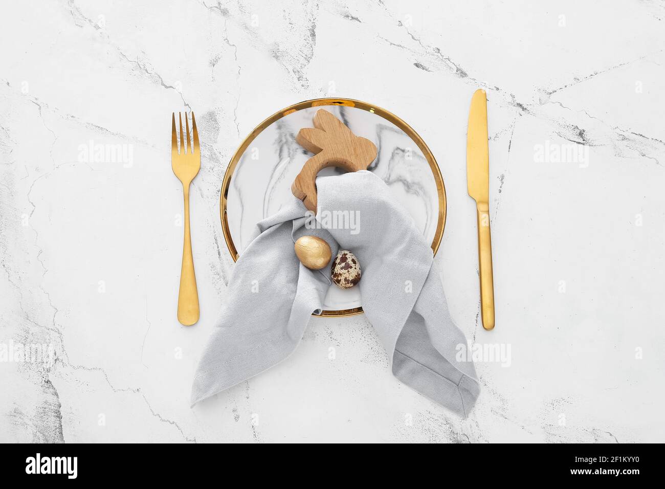 Beautiful table setting for Easter celebration on white background ...