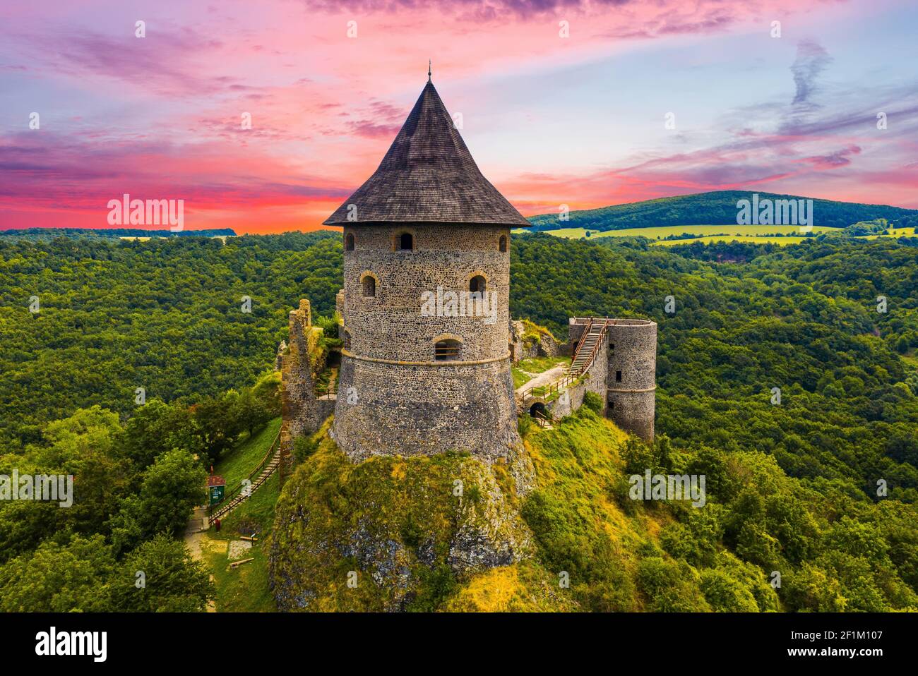 Ruins of a medieval castle Somoska on borders of Slovakia and Hungary ...
