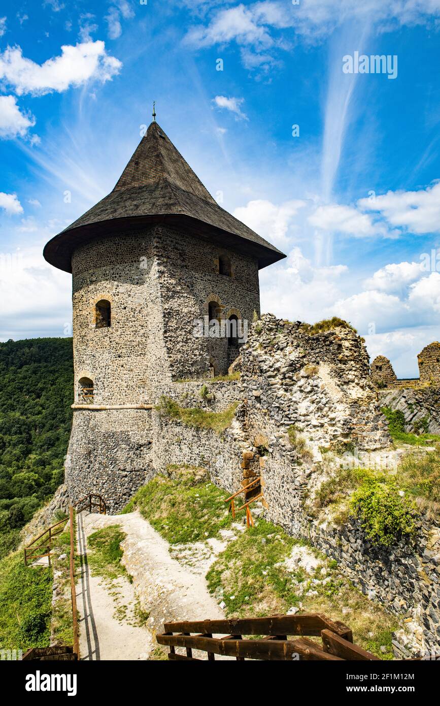 Ruins of a medieval castle Somoska on borders of Slovakia and Hungary ...