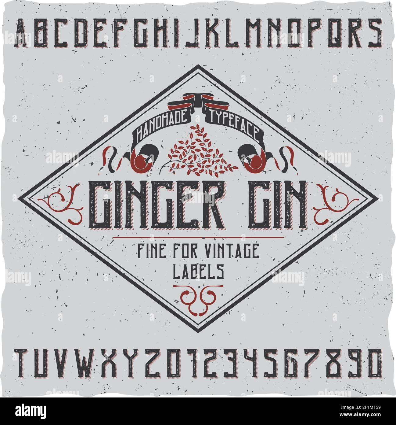 Ginger gin typeface poster with decoration on simple label design ...