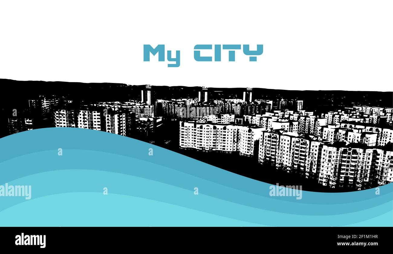 Trace City. There are many houses on the street. Vector illustration ...