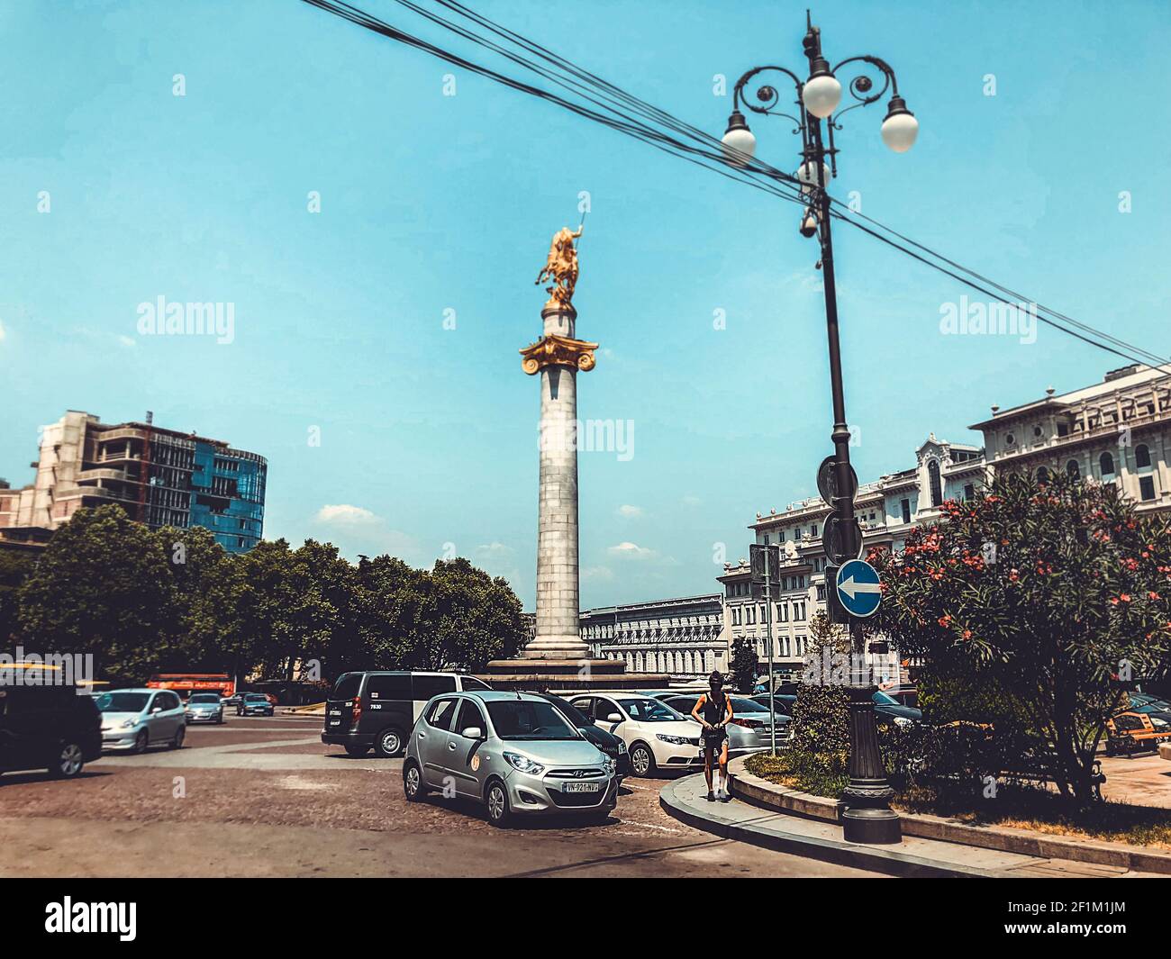 TBILISI, GEORGIA - July 10, 2018: View of the freedom square and the ...