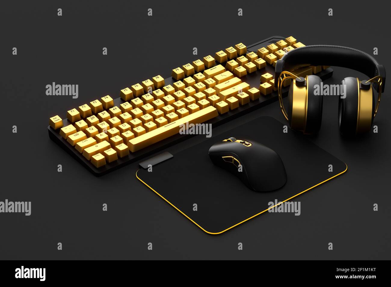 Top view of gamer workspace and gear like mouse, keyboard, joystick ...