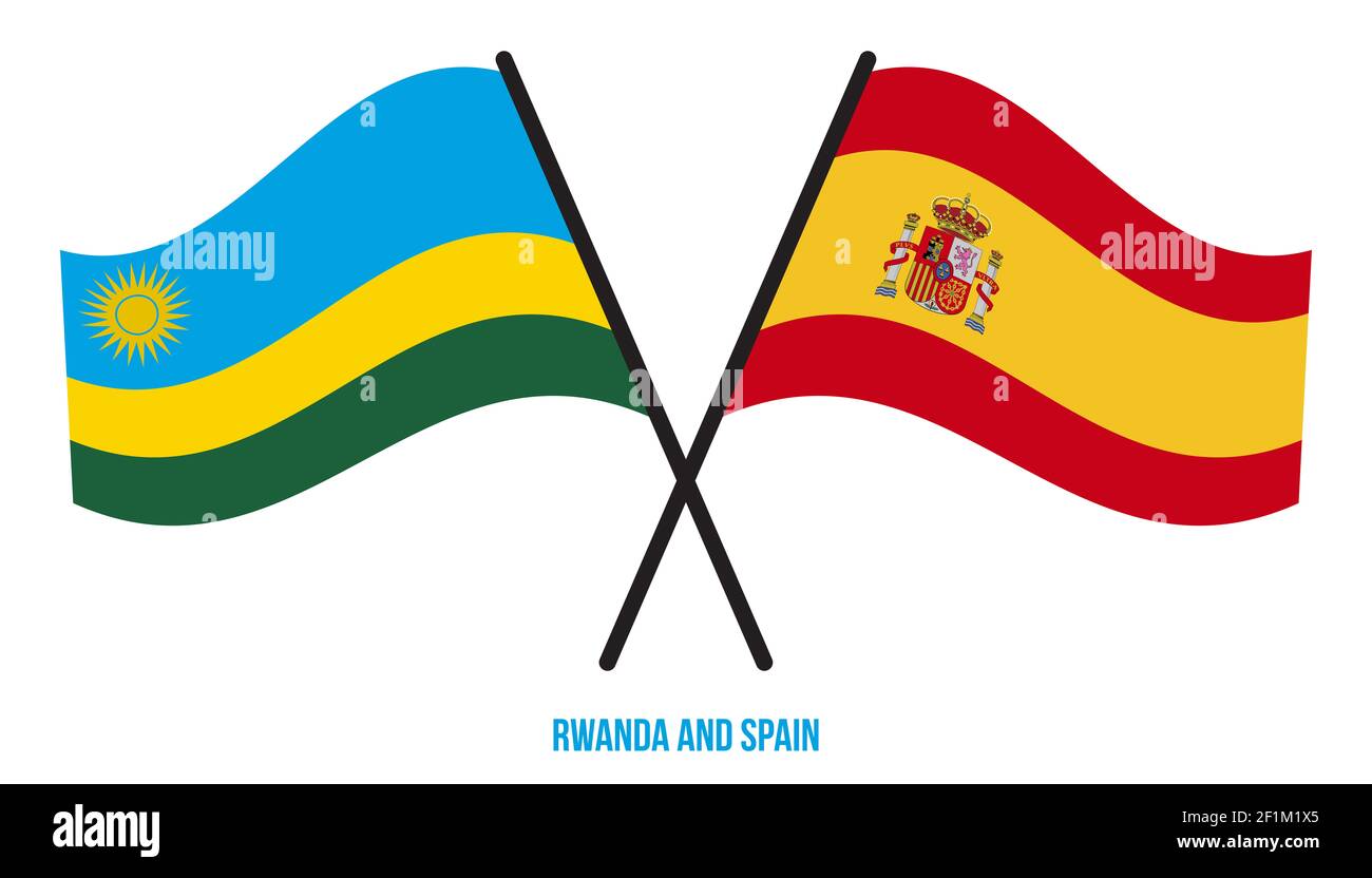 Rwanda and Spain Flags Crossed And Waving Flat Style. Official ...