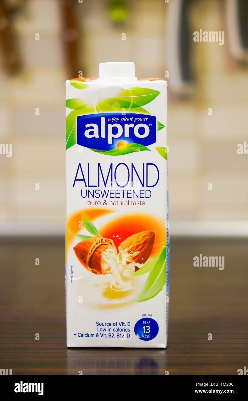 Alpro almond milk hi-res stock photography and images - Alamy