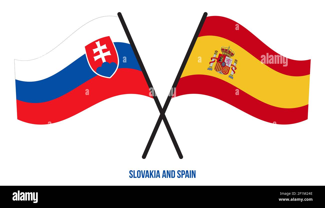 Slovakia and Spain Flags Crossed And Waving Flat Style. Official ...