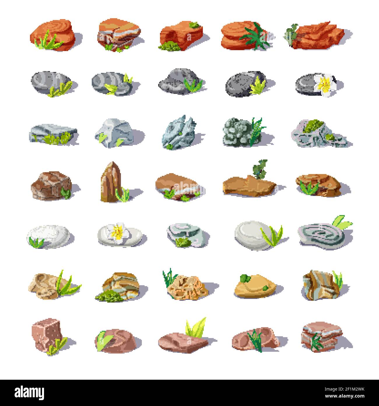 Cartoon colorful stones set with boulders pebbles sandstones rubbles ...