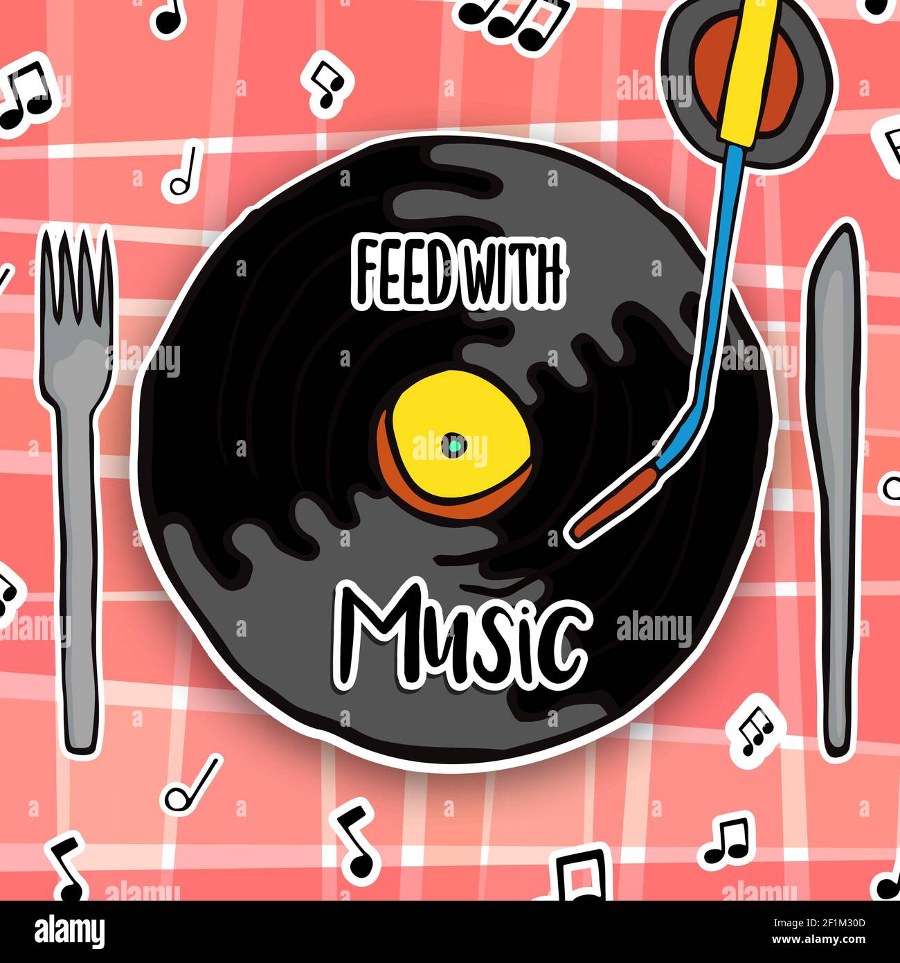 Feed with music concept of funny vinyl turntable as food plate in ...