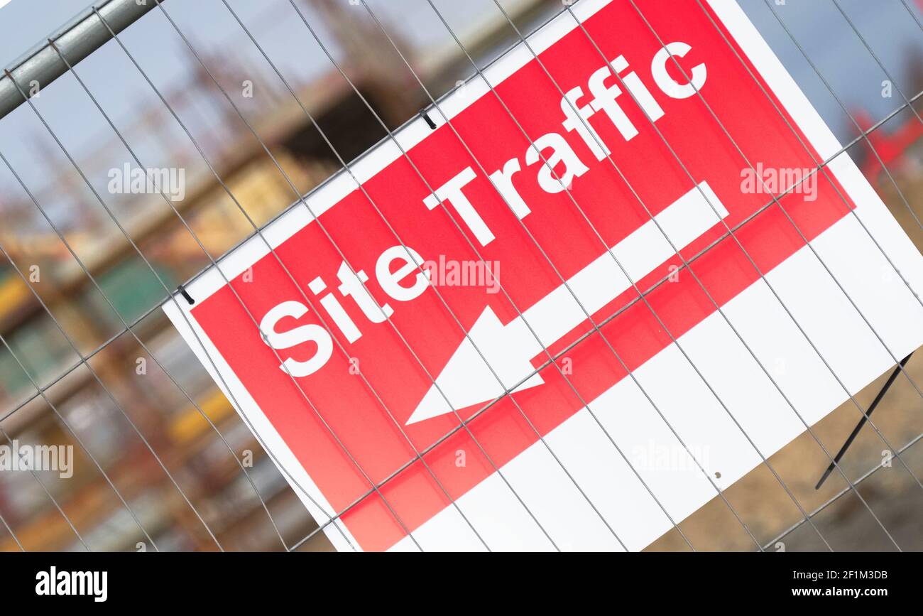 Site traffic direction sign at construction site entrance Stock Photo ...