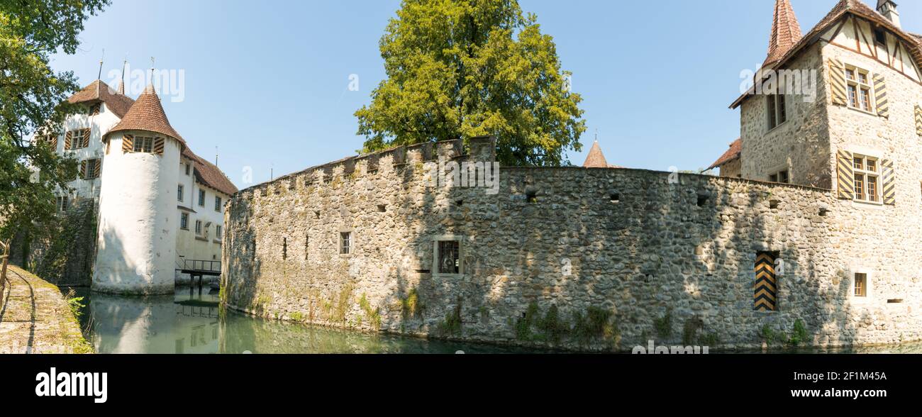 Medieval 12th century water castle of Hallwyl in Switzerland Stock ...