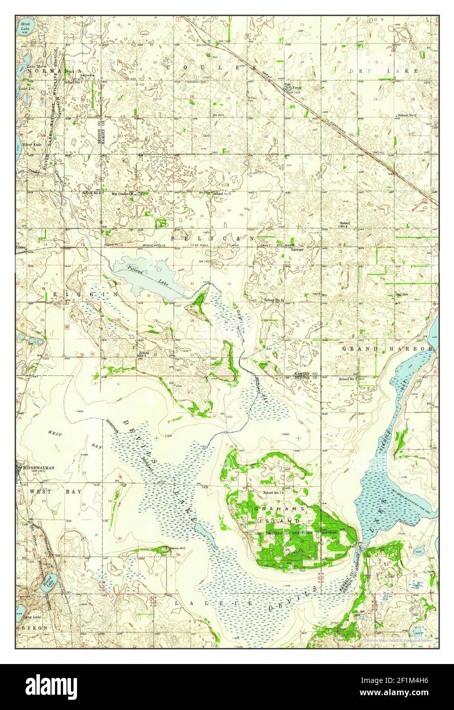 Grahams Island, North Dakota, map 1950, 1:62500, United States of ...