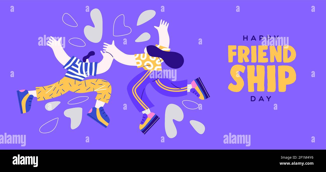 Happy friendship day web banner illustration of man and woman friends ...