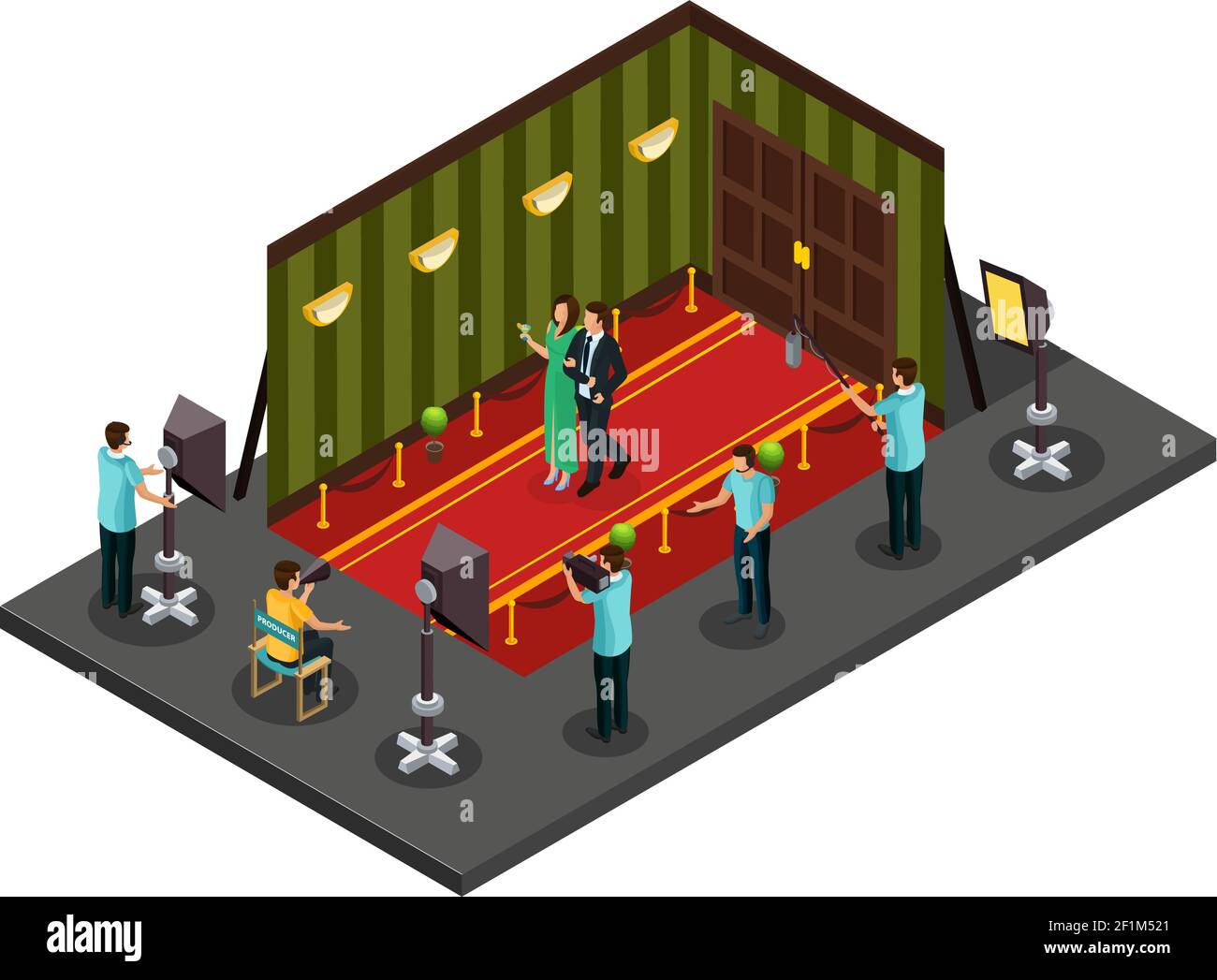 Isometric movie production concept with professional crew members ...