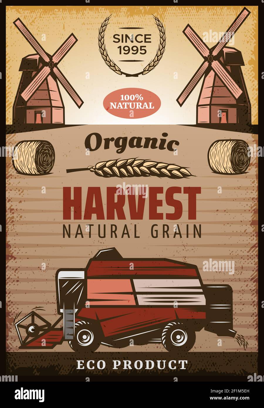 Vintage colored agricultural harvesting poster with inscriptions hay ...