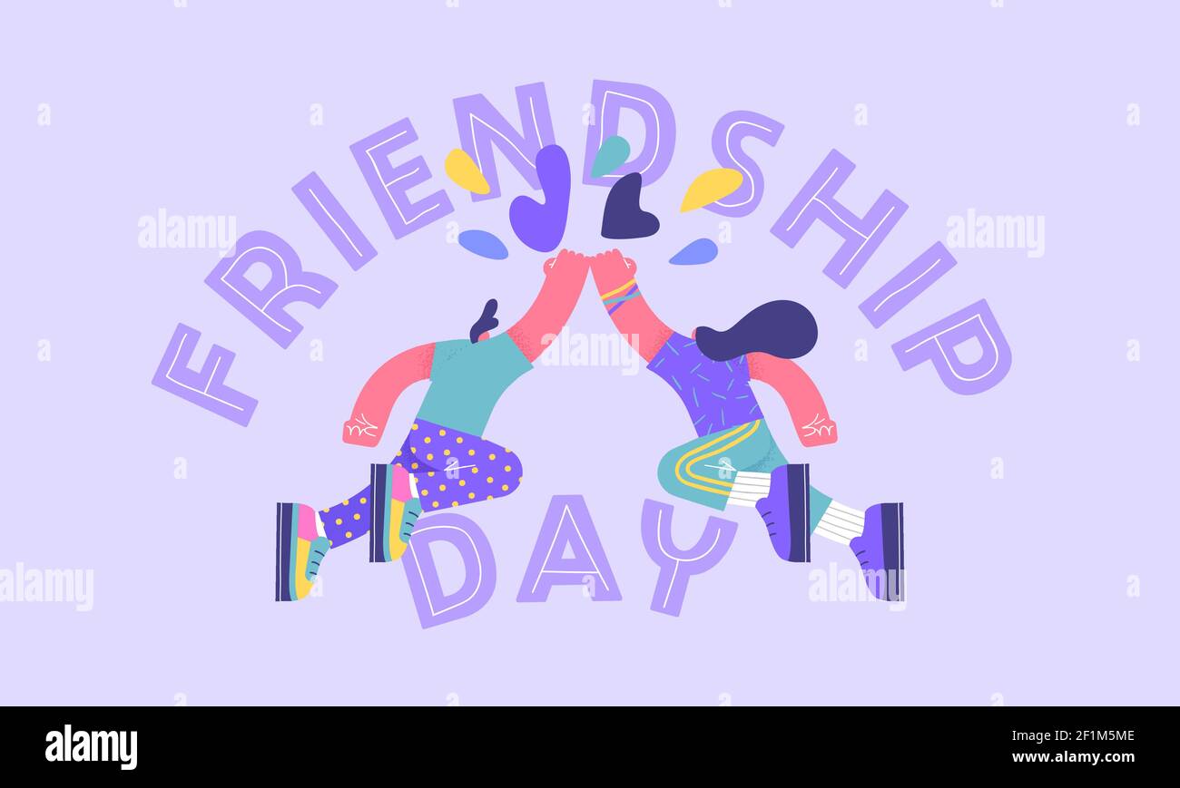 Happy friendship day greeting card illustration of young man and woman ...