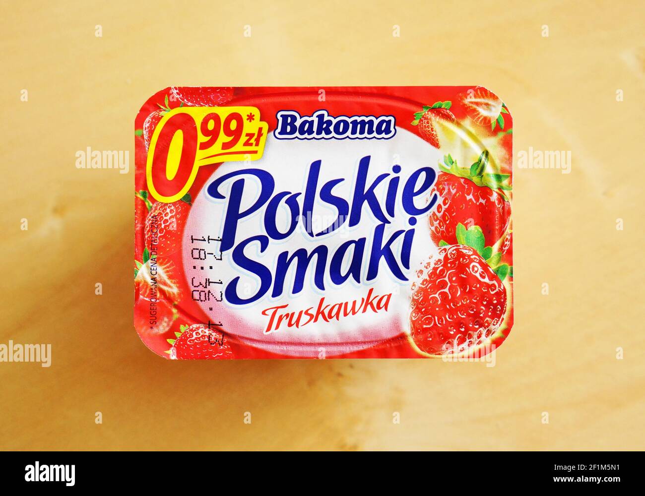POZNAN, POLAND - Feb 04, 2014: Polish Bakoma yogurt with strawberry ...