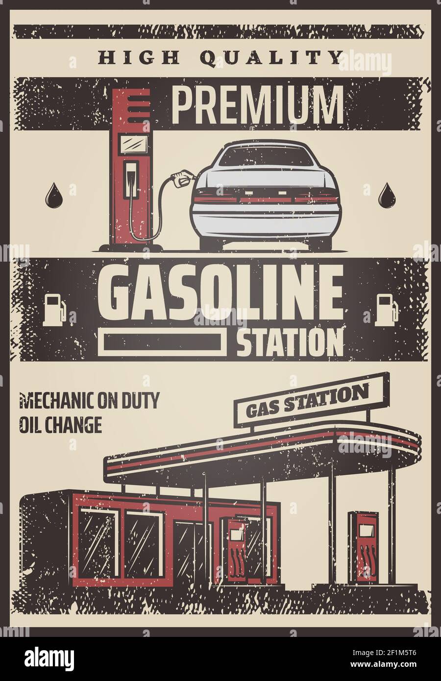 Colored fuel station poster with inscriptions and car refilling process ...