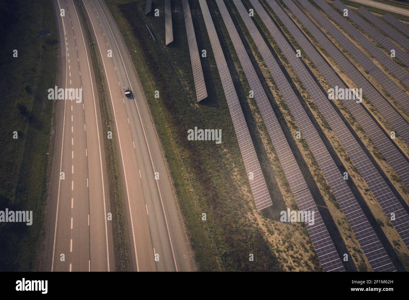 Aerial view of solar farm and motorway Stock Photo - Alamy