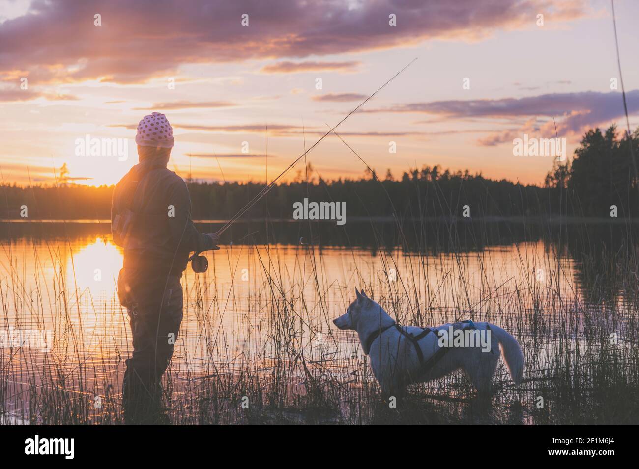 Man fishing at sunset Stock Photo - Alamy