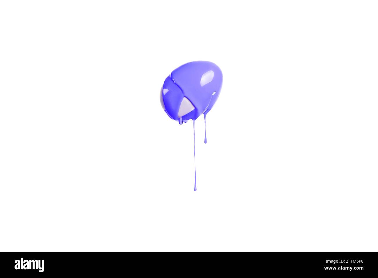On flying white egg bright purple paint flow down against white ...