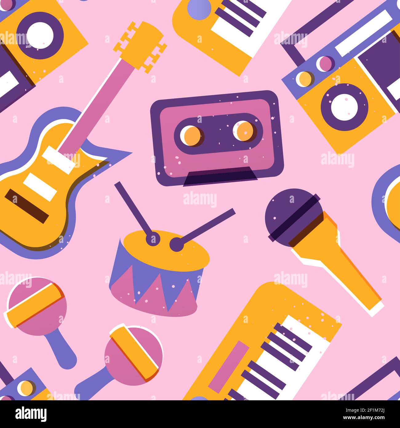 Music instrument seamless pattern illustration, colorful musical ...