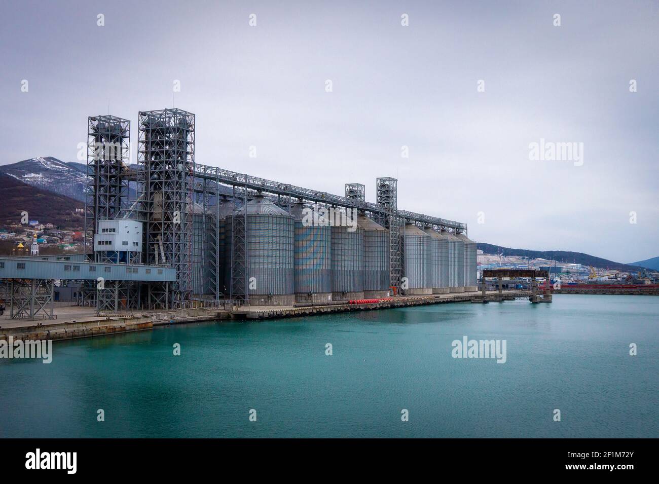 grain storage tanks in the port by the sea Stock Photo - Alamy