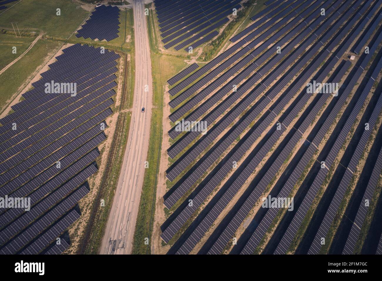 Aerial view of solar farm and motorway Stock Photo - Alamy