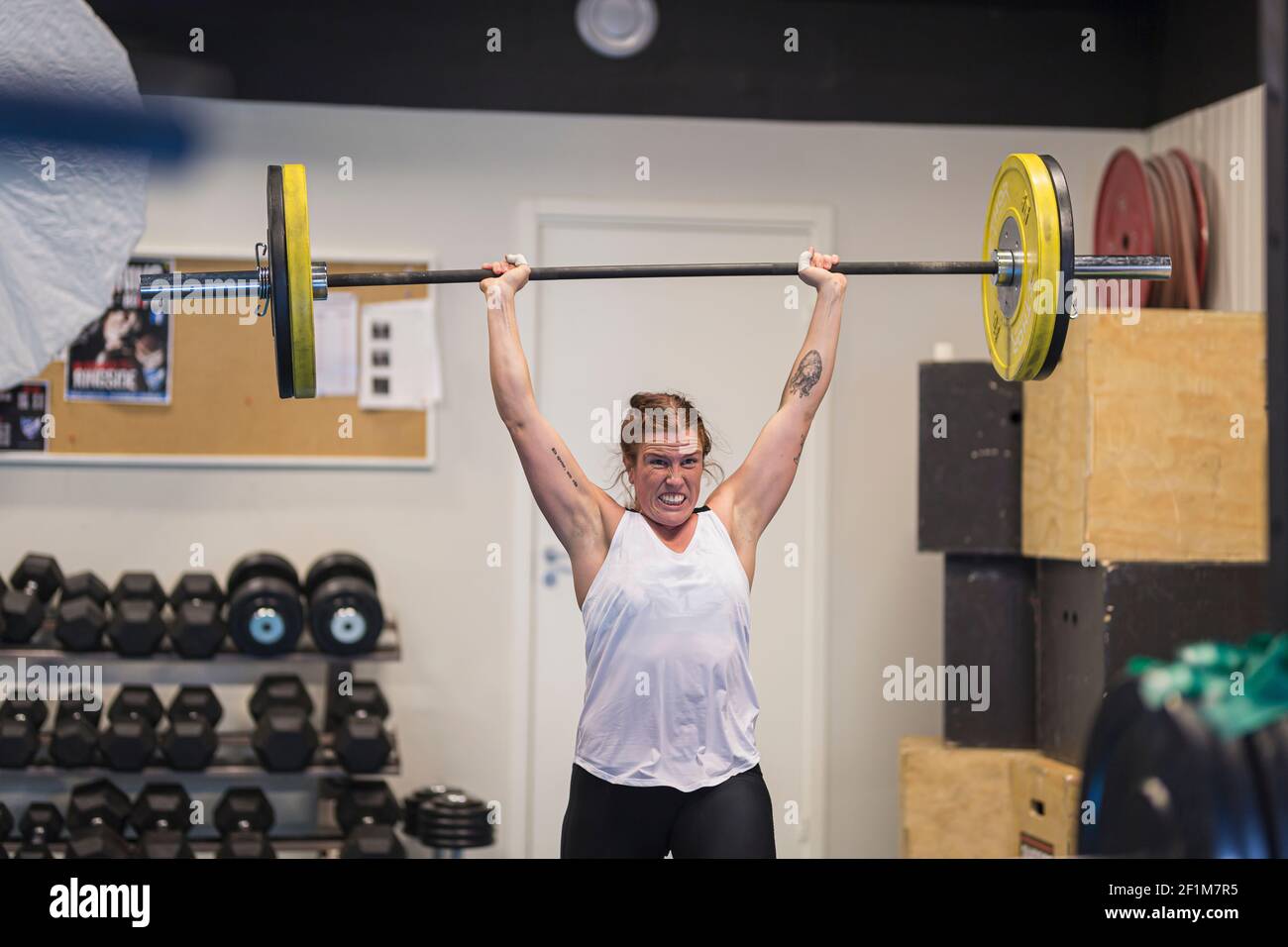Woman weightlifting in gym Stock Photo - Alamy