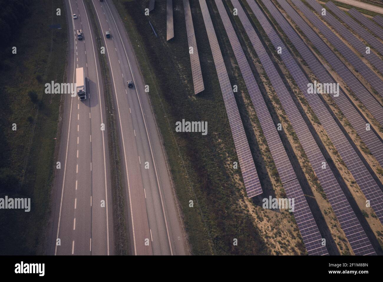 Aerial view of solar farm and motorway Stock Photo - Alamy