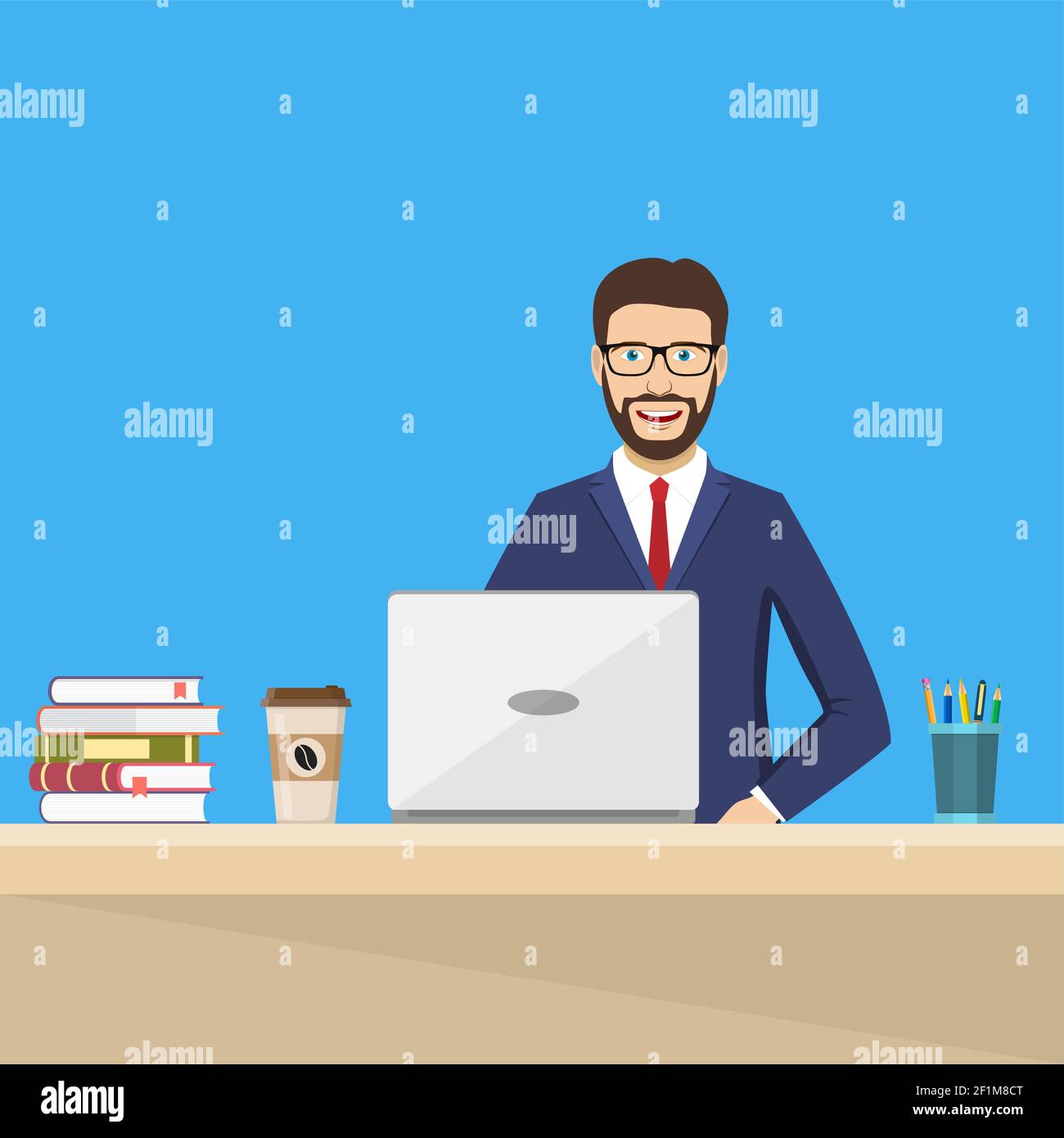 Man sit desk using Stock Vector Images - Alamy