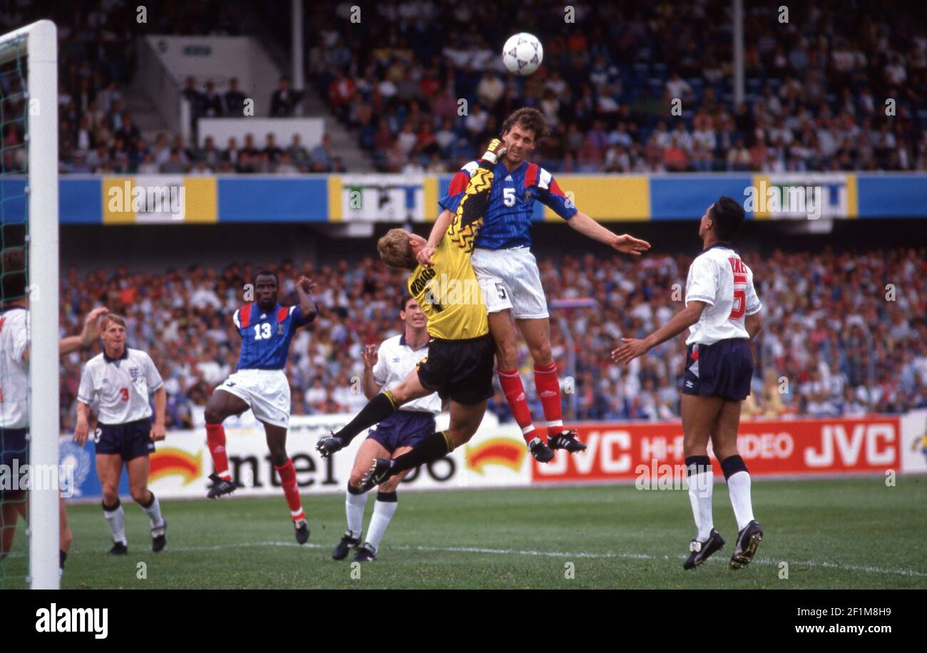 Euro 1992 England v France in Sweden Laurent Blanc (France) takes a ...