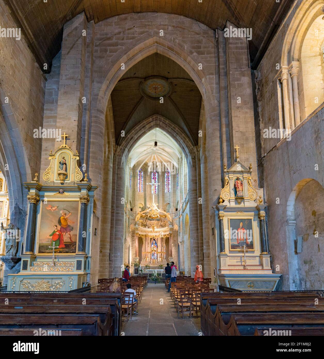 Interior view of the historic Basilica de Saint-Sauveur church in the ...