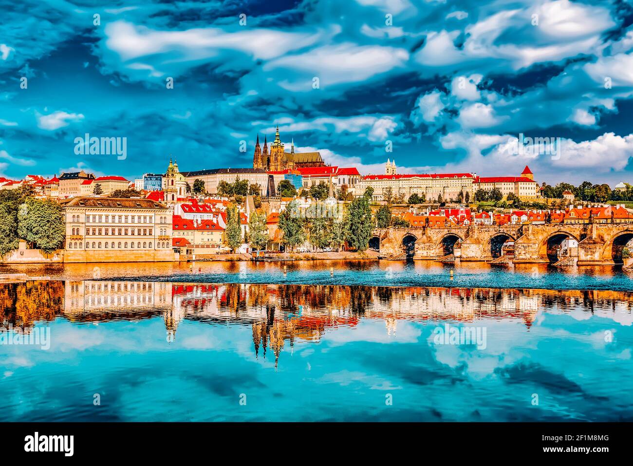 View of Prague Castle and Charles Bridge-famous historic bridge that ...