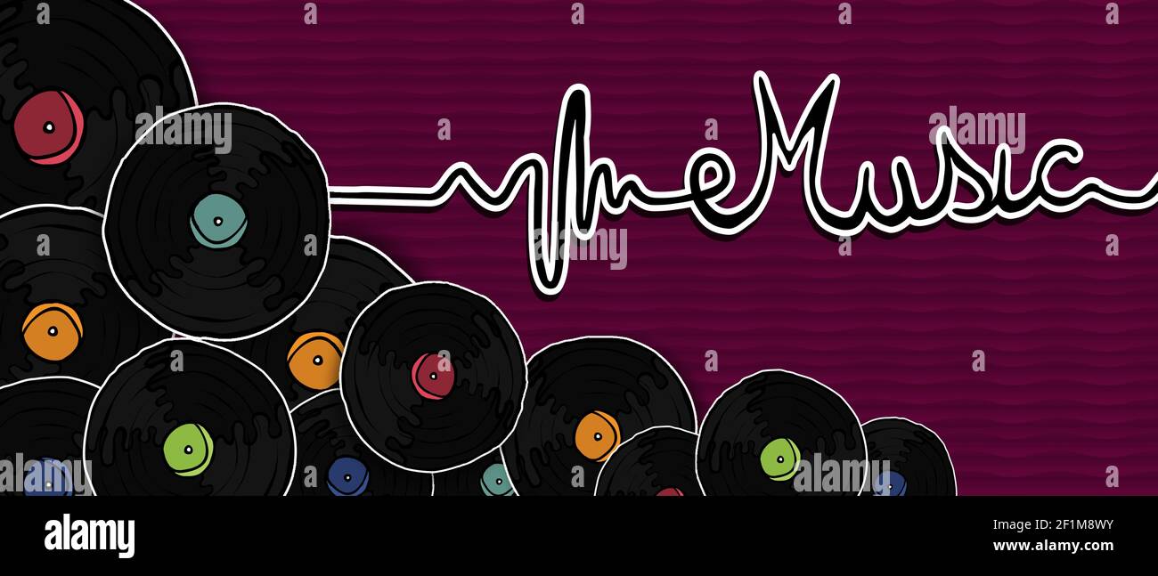 Music concept retro vinyl illustration in hand drawn style. Vintage ...