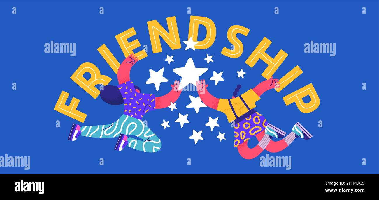 Happy friendship day greeting card illustration of young woman friends ...