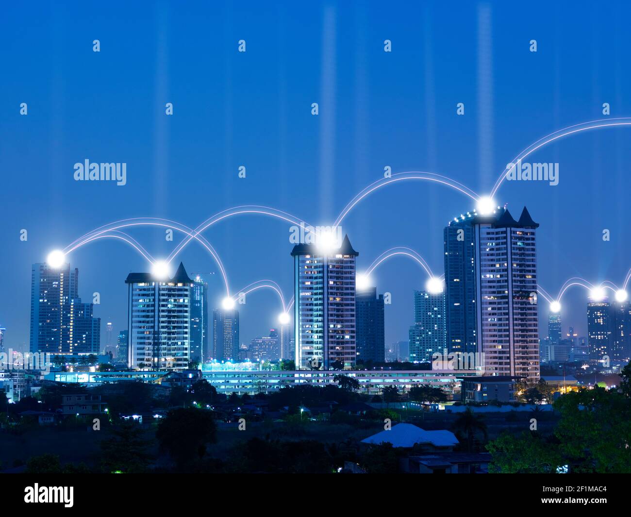 Concept of connection over downtown buildings Stock Photo - Alamy