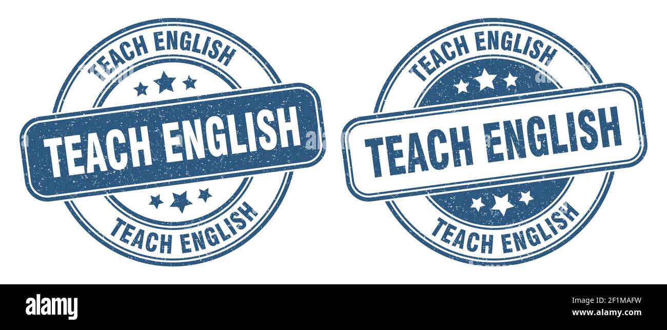 teach english stamp. teach english sign. round grunge label Stock ...