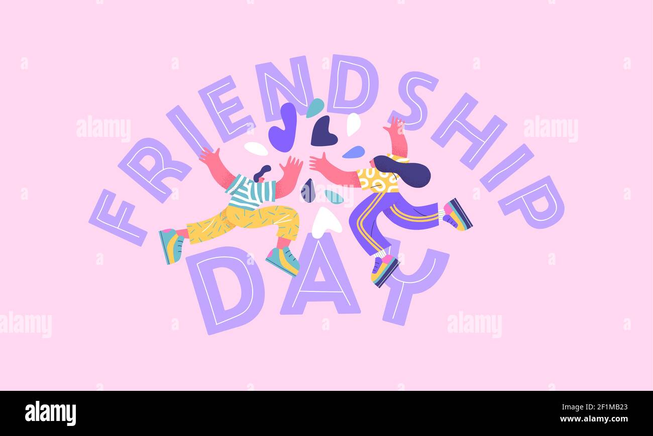 Happy friendship day greeting card illustration of young man and woman ...