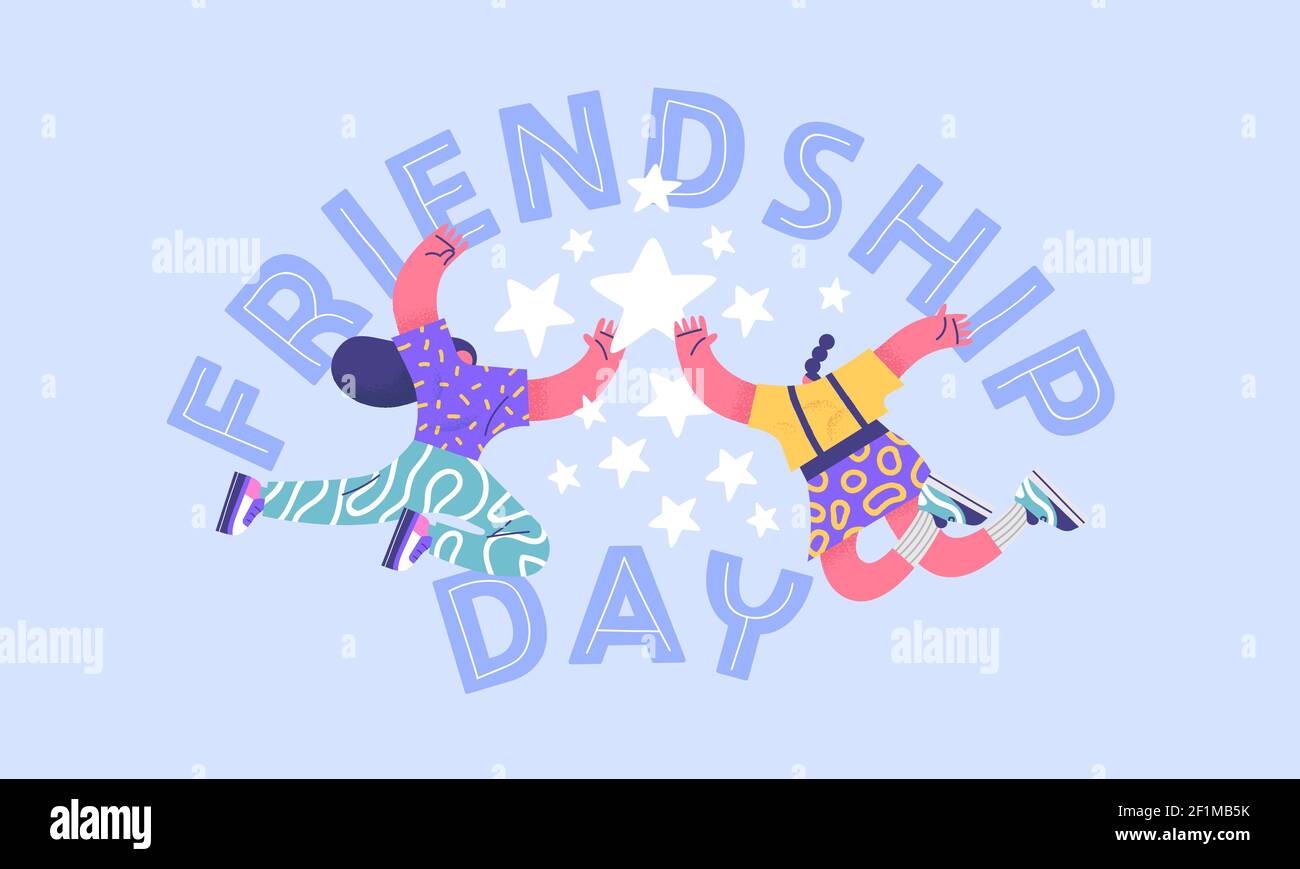 Happy friendship day greeting card illustration of young woman friends ...