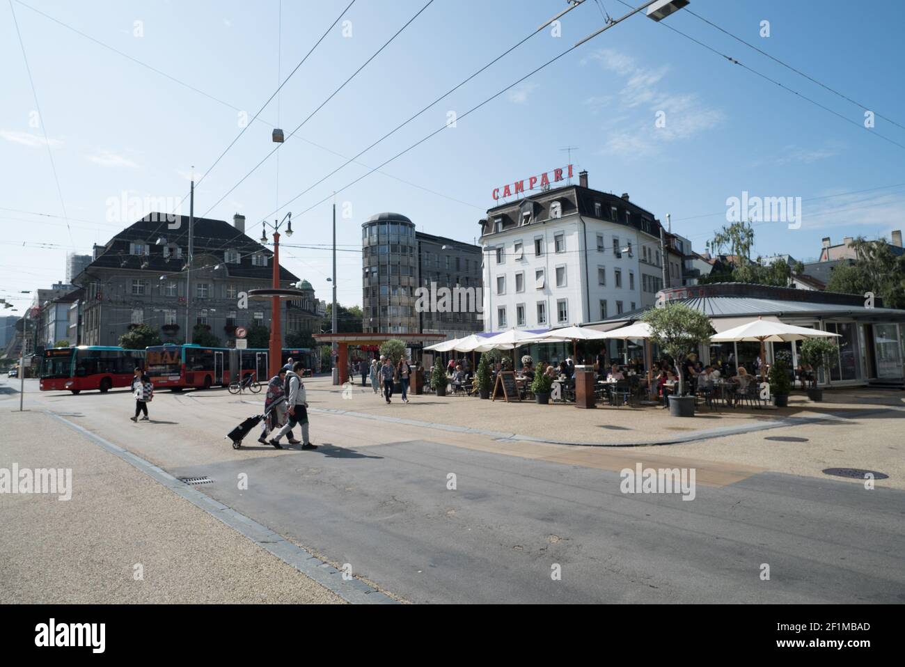 City bus public transport at a busy downtown intersection with ...