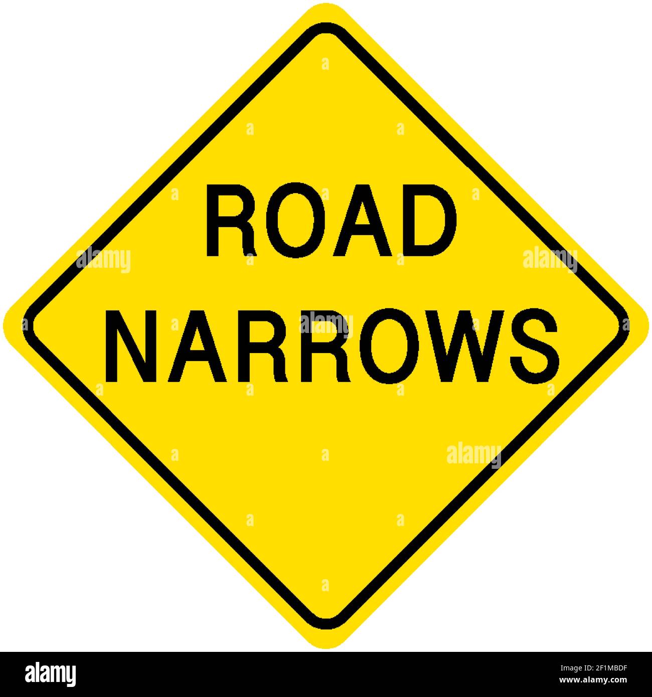 Road Narrows yellow sign on white background illustration Stock Vector ...