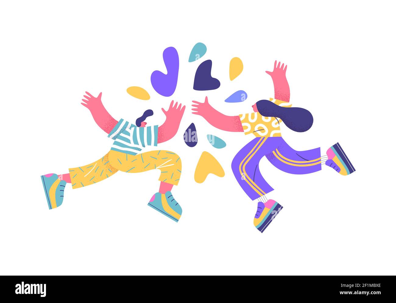 Man and woman friends doing high five hand gesture together. Colorful ...