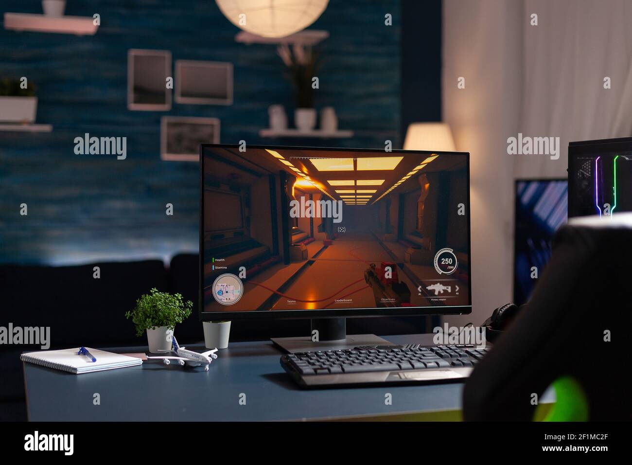 Empty room with powerful computer for online competition and streaming ...