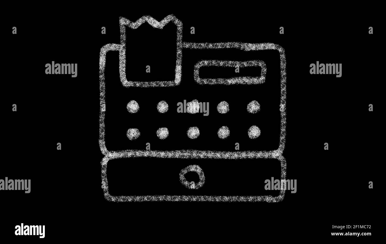 Cash register icon, designed with drawing style on chalkboard, animated ...