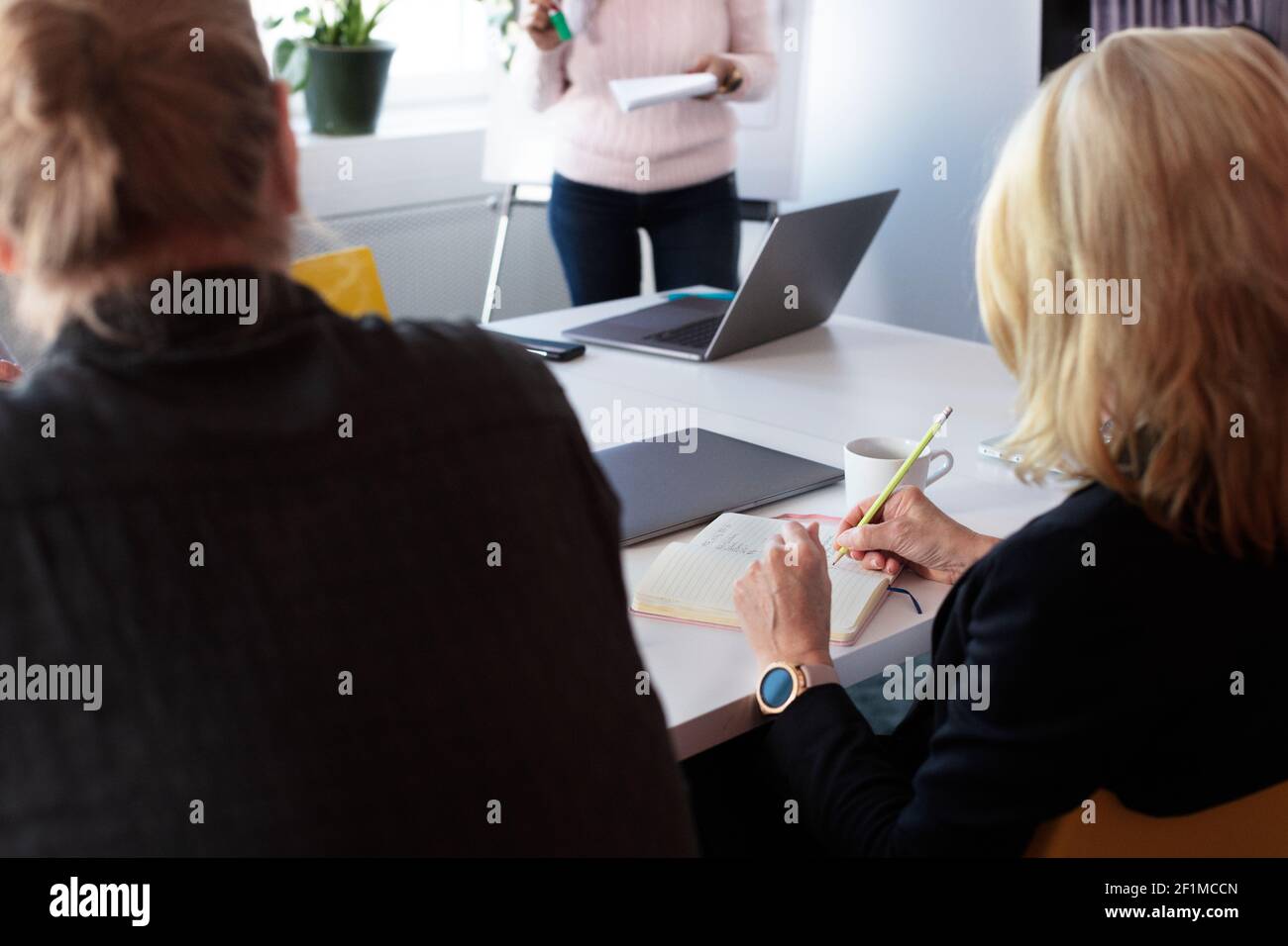 Woman taking notes during business presentation Stock Photo - Alamy