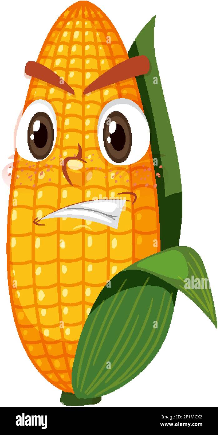 Cute corn cartoon character with face expression on white background ...
