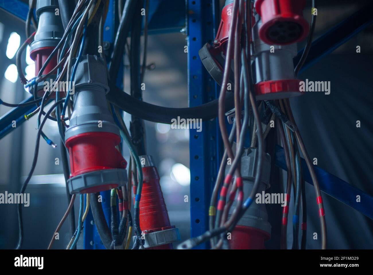 electrical wires for concert light. Stage preparation Stock Photo - Alamy